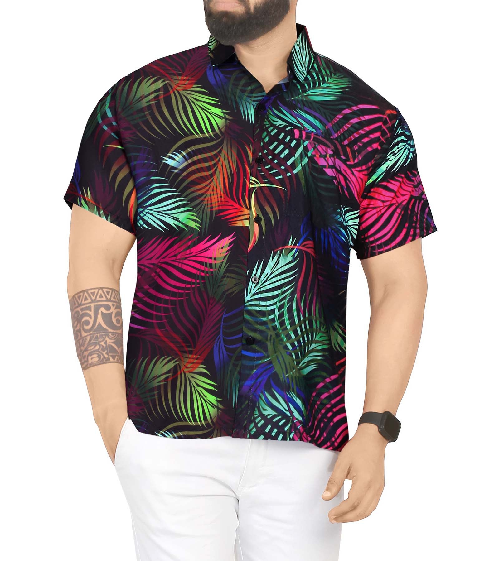 Tropical Leaf Print Colorful Hawaiian Shirt for men to wear at beach ...